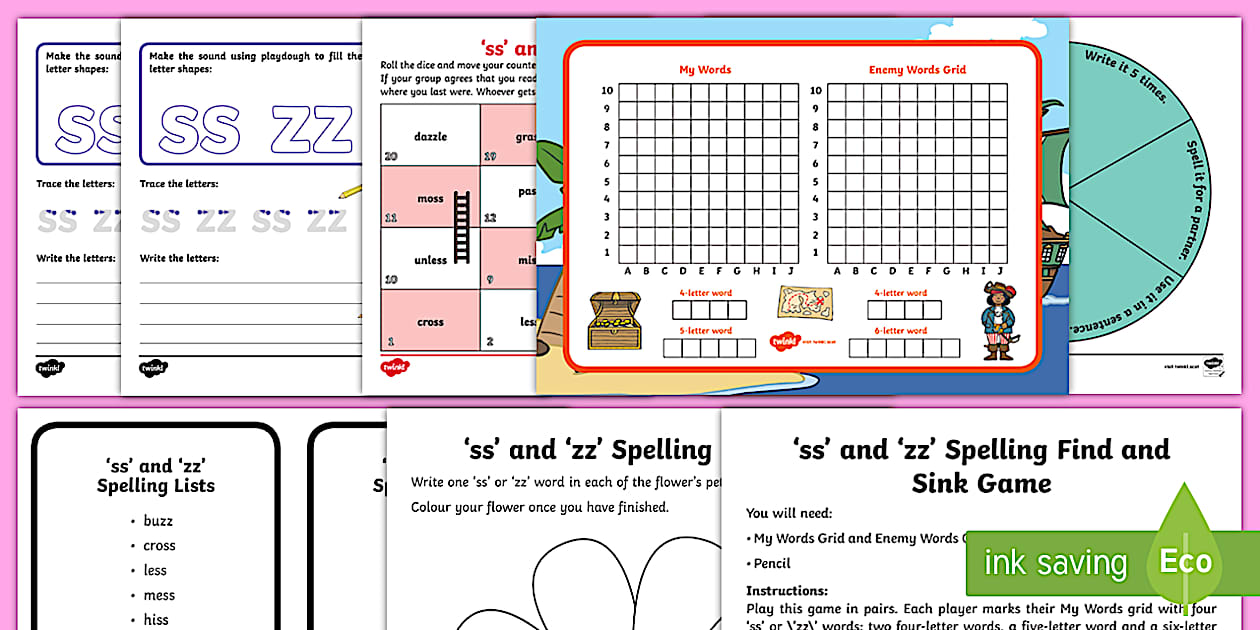 Words with 'SS' Sound and 'ZZ' Sound Activity Pack - Twinkl