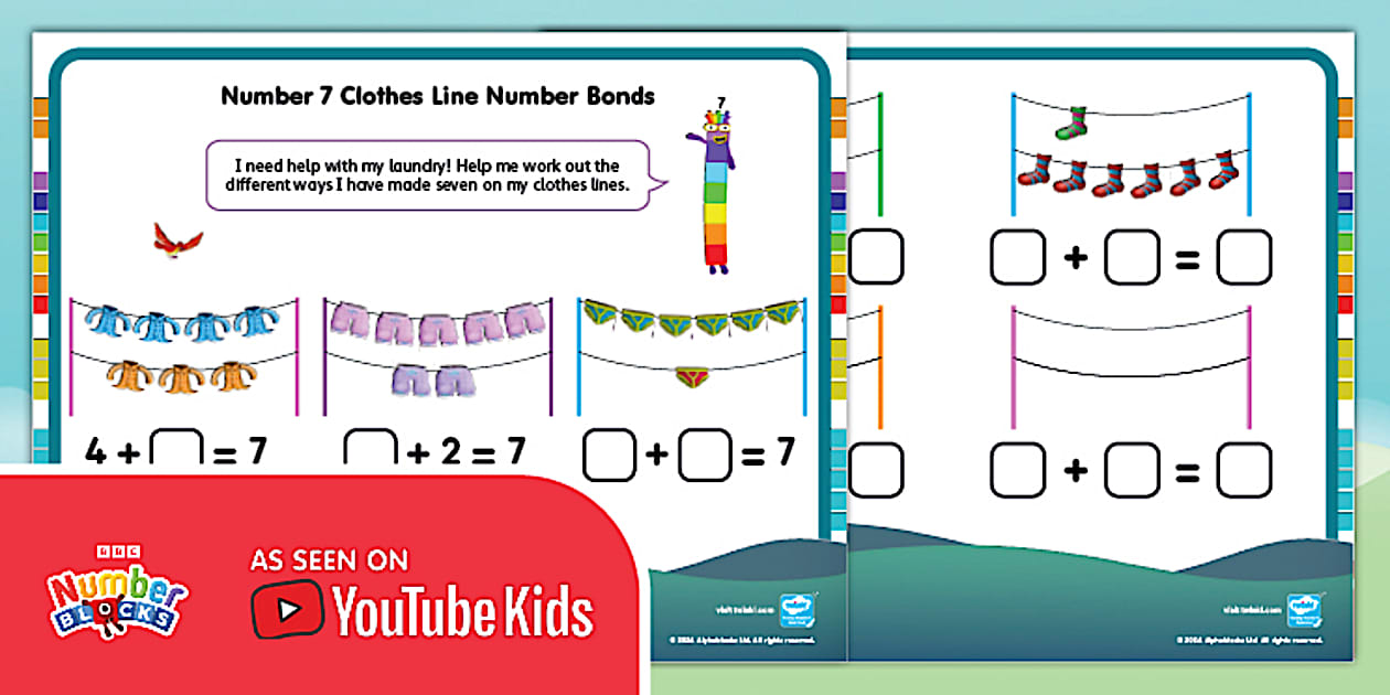 Numberblocks: Number 7 Number Bonds Worksheet (teacher made)