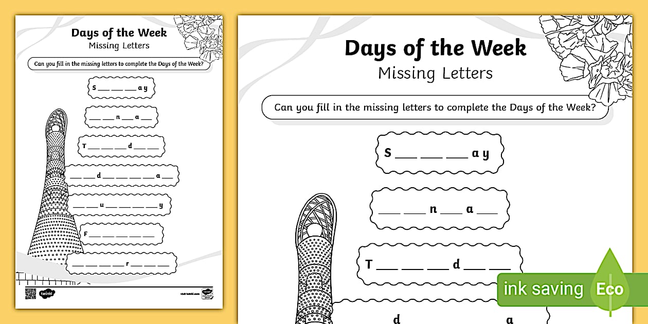 Qatar- Days of the Week Missing Letters Activity - Twinkl