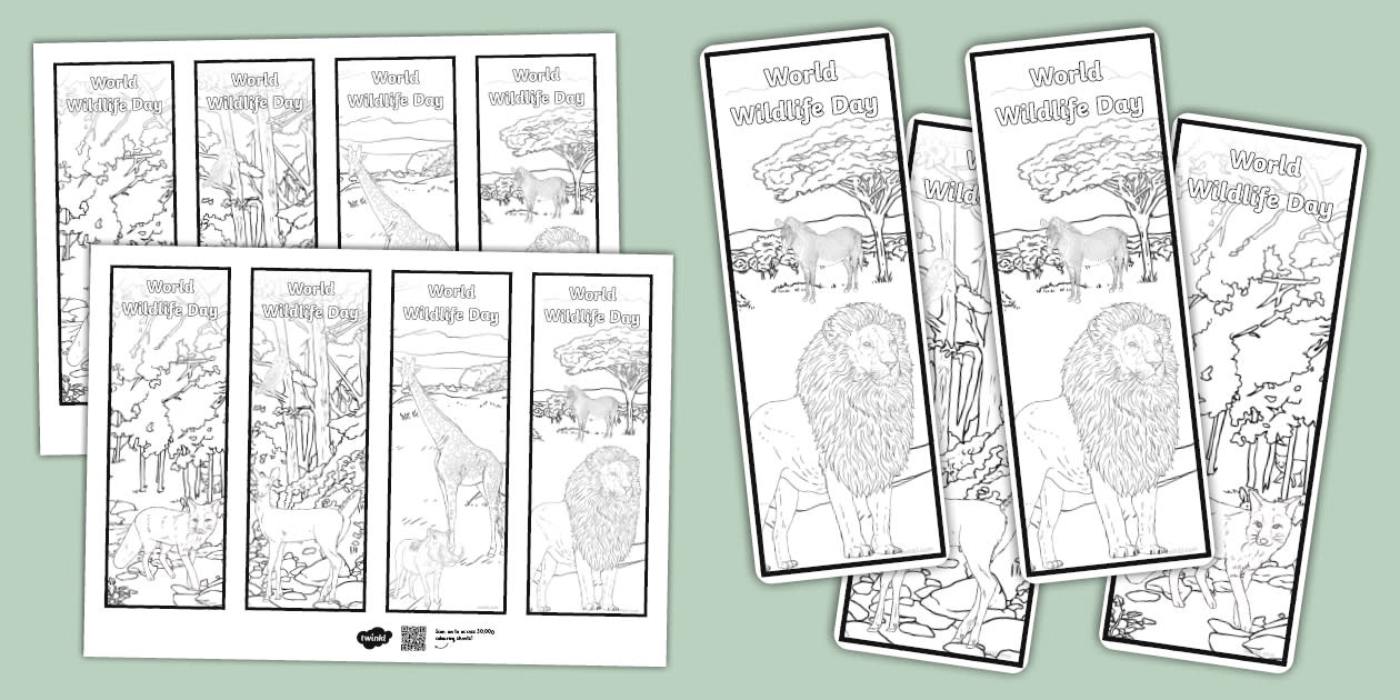 World Wildlife Day Colouring Bookmarks - Twinkl
