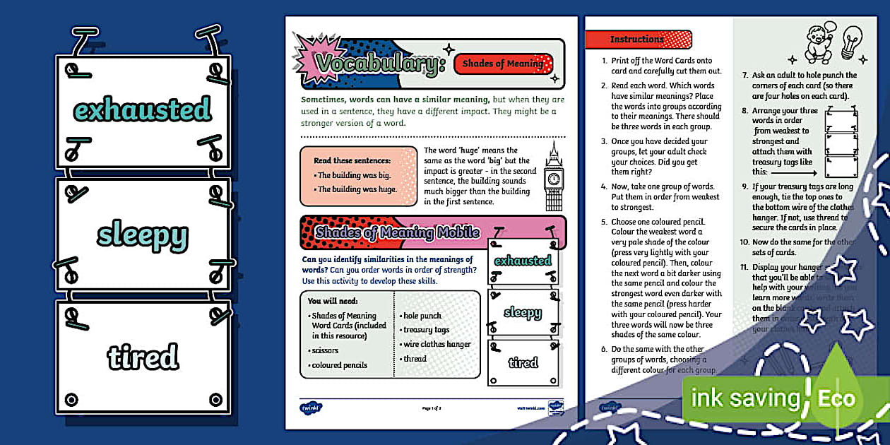 Vocabulary Mobile Activity: Shades of Meaning (Ages 5 - 7)