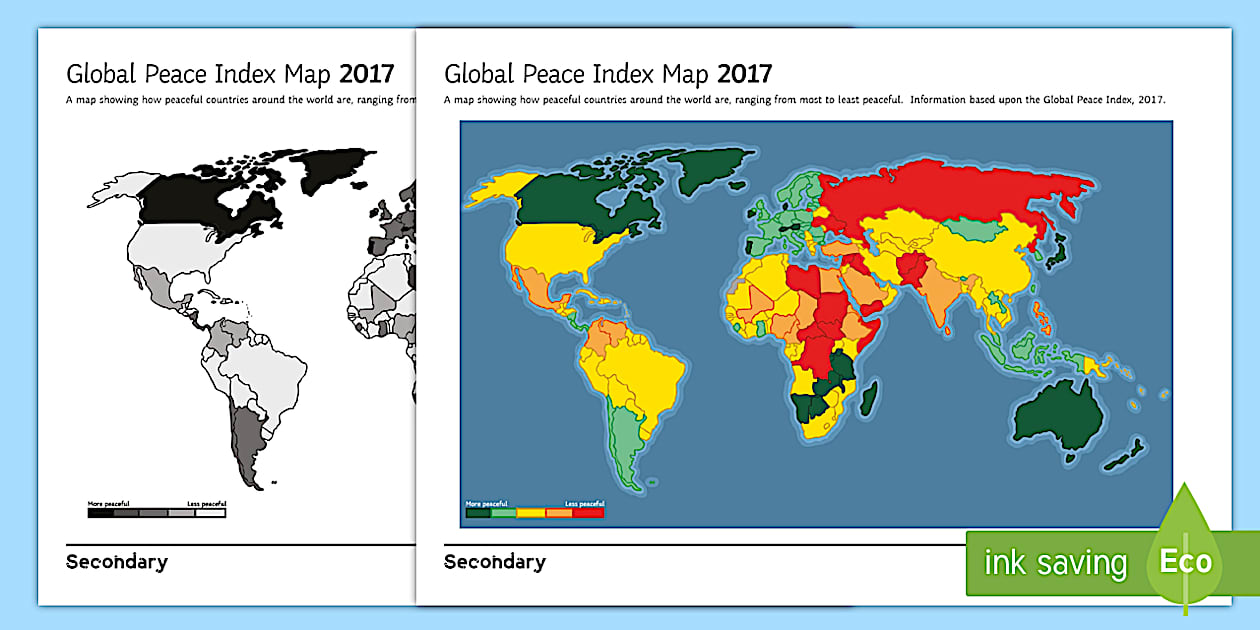 Global Peace Index Map Fact Sheet (teacher made) - Twinkl