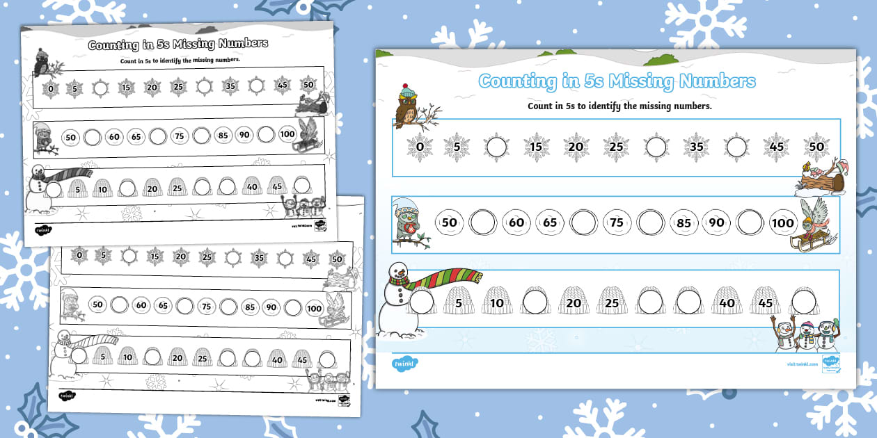 👉 Winter Counting in 5s Missing Numbers Worksheet