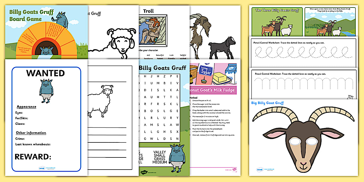 the three billy goats gruff activities - (teacher made)