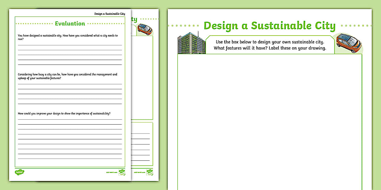 Design a Sustainable City Worksheet (teacher made) - Twinkl