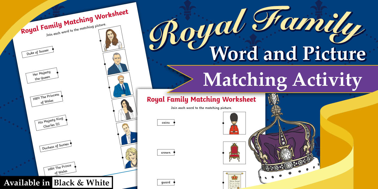 Royal Family Word and Picture Matching Activity Sheet