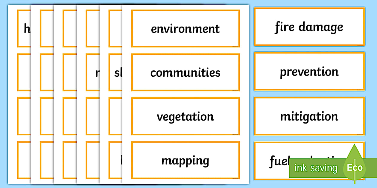 Bushfires and Floods Word Cards - Year 5 Geography