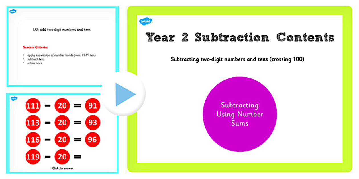 Y2 Subtracting 2 Digit Numbers Cross 100 Main Activity PowerPoint