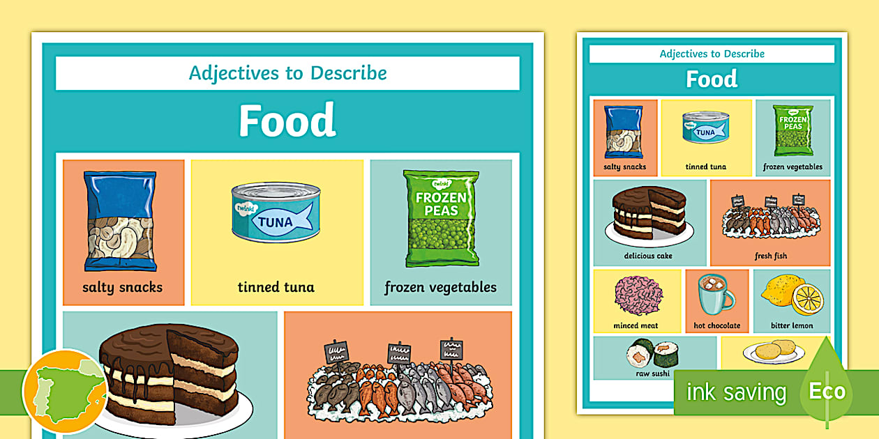 B1 Póster: Adjetivos para describir la comida en inglés