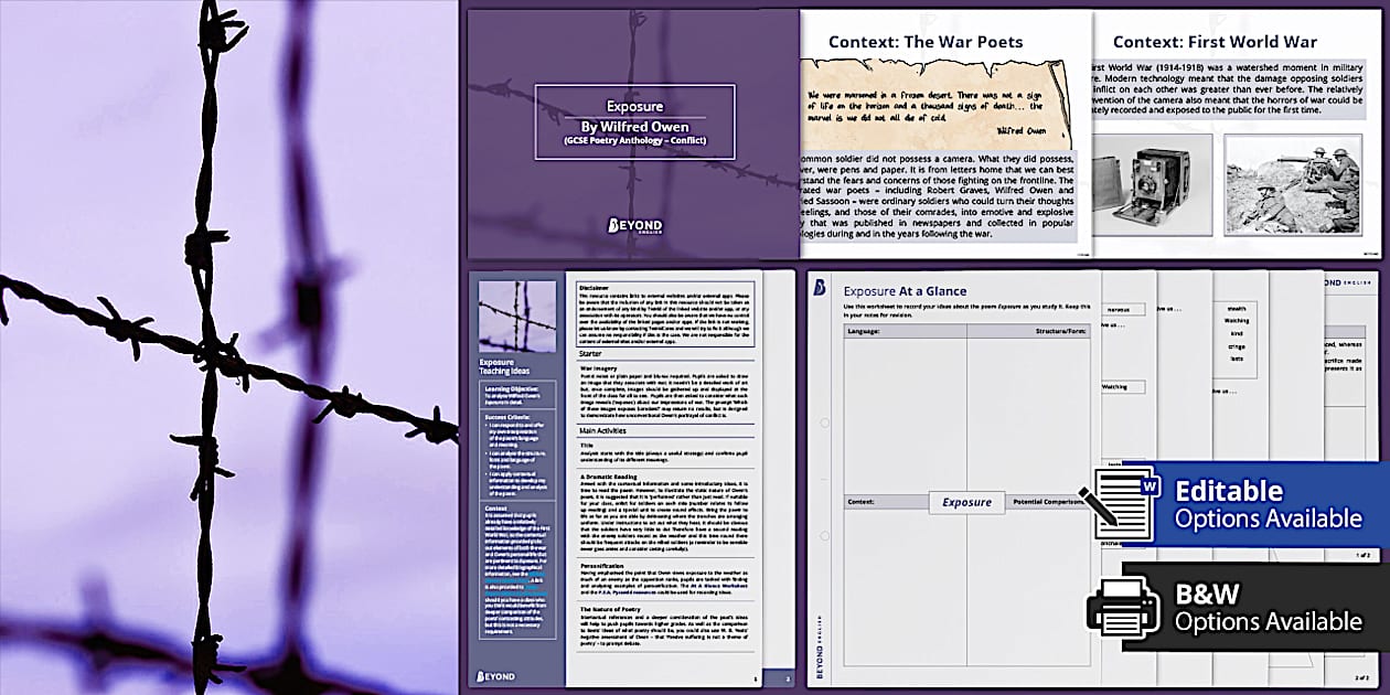 GCSE Poetry Lesson to Support Teaching on 'Exposure' by Wilfred Owen