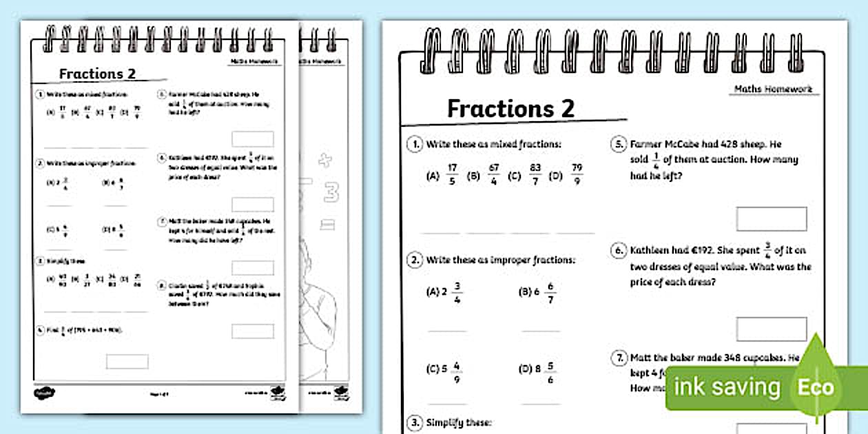 Maths Homework - Fractions 2 (Teacher-Made) - Twinkl