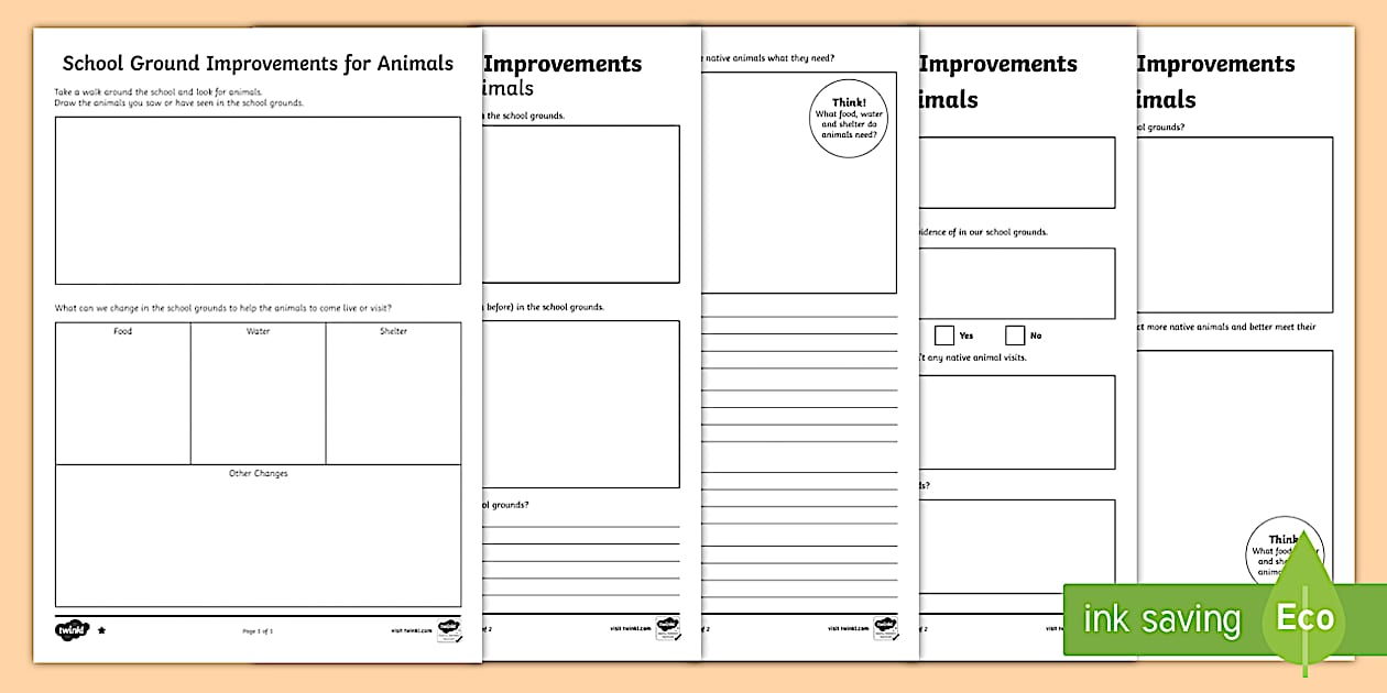 School Ground Improvements For Animals Differentiated Worksheet ...