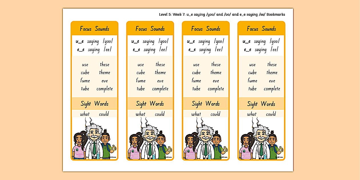 NZ Phonics: Level 5: Week 7: 'u_e' and 'e_e' Bookmarks