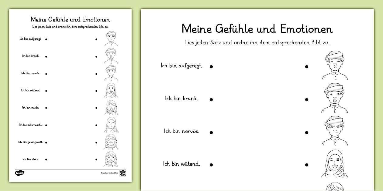 Gefühle: Arbeitsblatt zur Zuordnung von Emotionen
