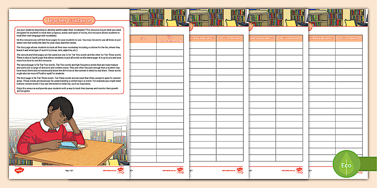 Tier 2 and 3 Vocabulary Tracking Sheet