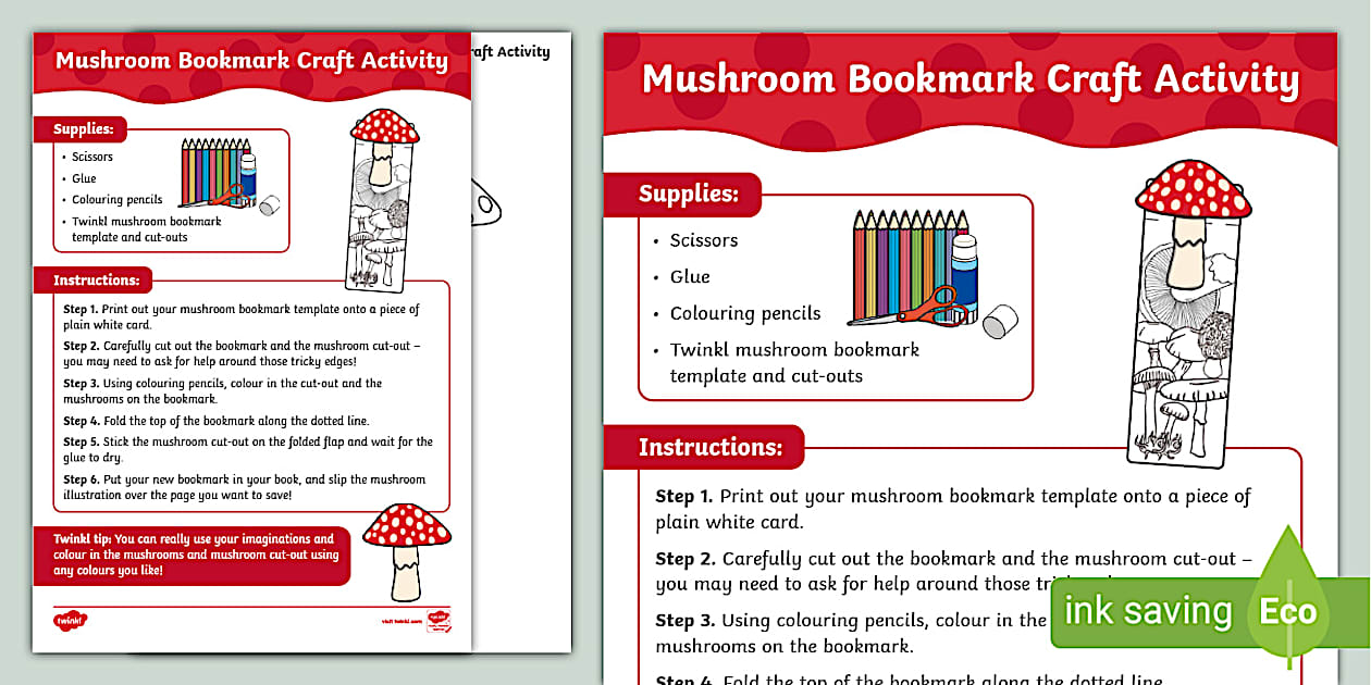 Mushrooms Bookmark Craft Activity | Twinkl | Bookmarks | KS1
