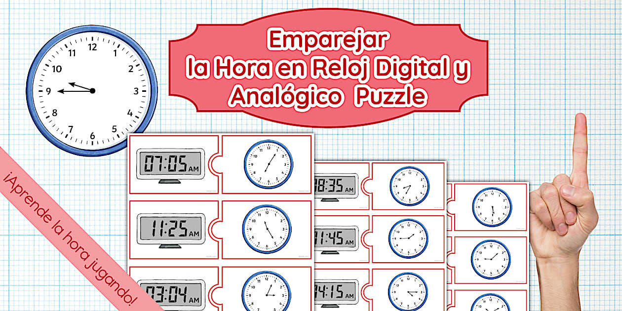 Guía de Trabajo: Puzzle de Emparejar - Hora en Reloj Digital y Analógico