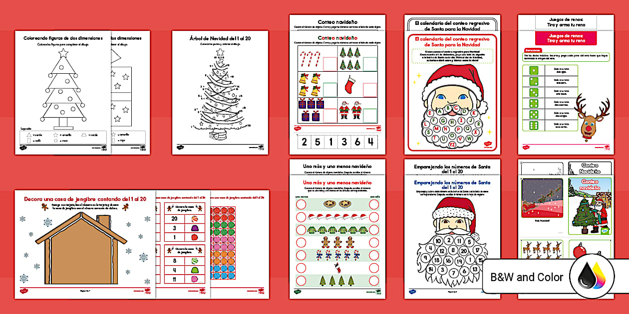Paquete navideño de actividades de matemáticas para preescolar