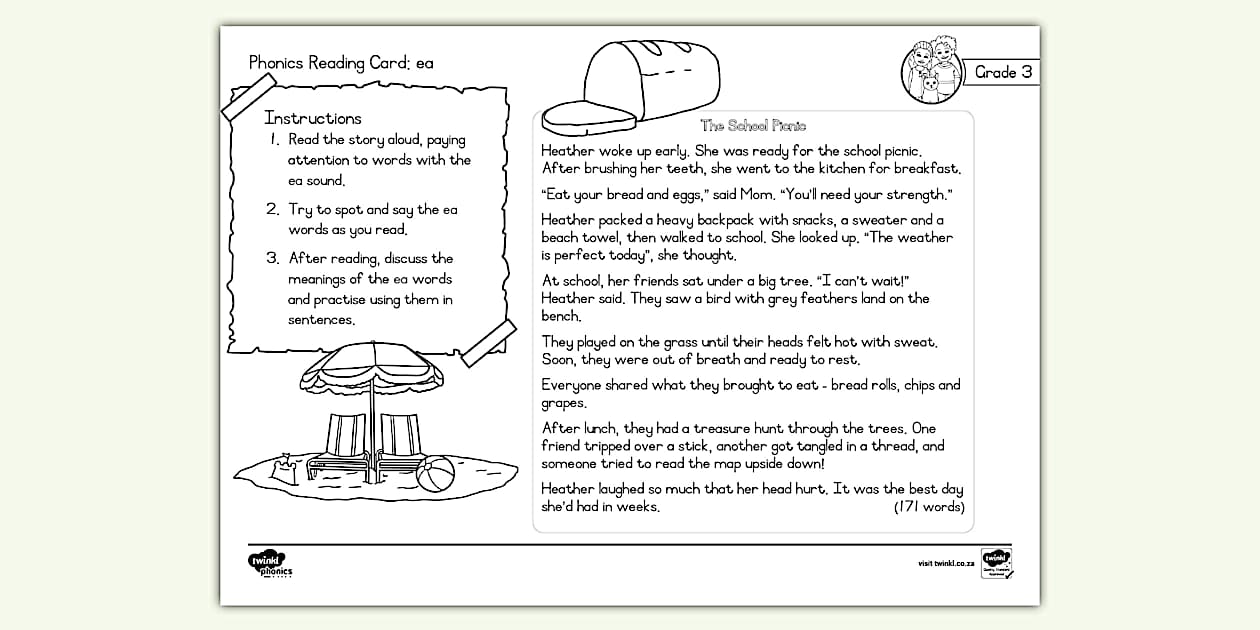 G3 Phonics - T2 - ea (bread) sound - Reading Card (CAPS)