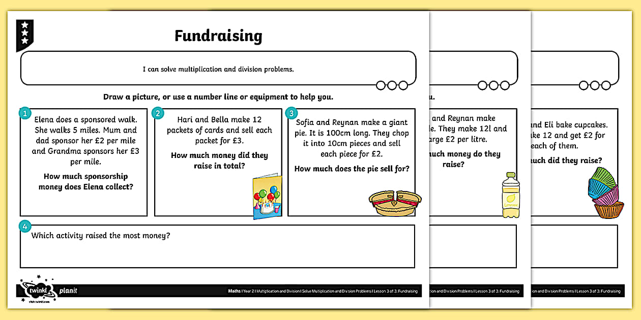 Fundraising Multiplication and Division Differentiated Problem-Solving