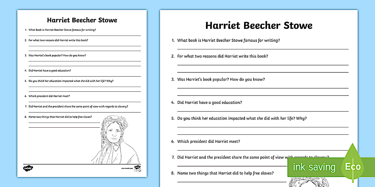 Harriet Beecher Stowe Quick Quiz - United States History, Abolition ...