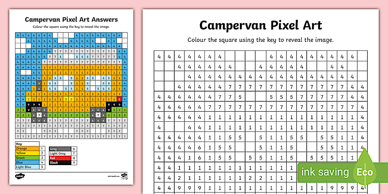 Campervan Pixel Art Template | Twinkl | Colouring | KS1