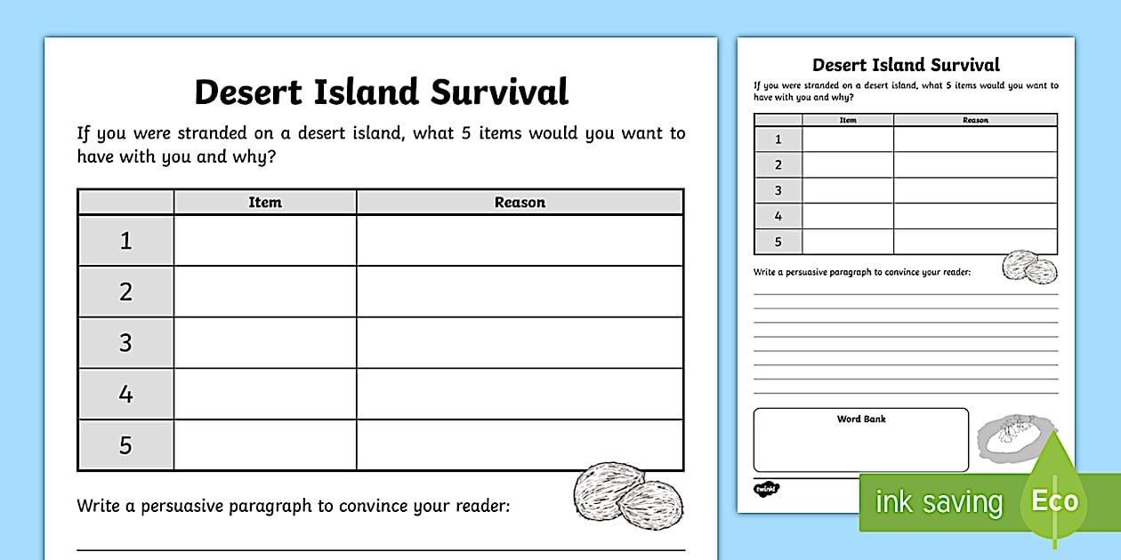 Editable Kensuke's Kingdom: Desert Island Survival Worksheet