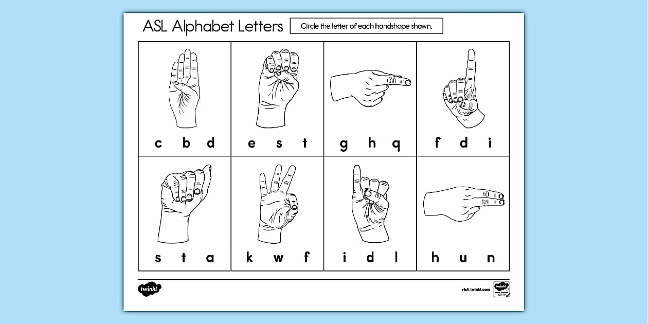 ASL Alphabet Letters A-I Worksheet - Twinkl