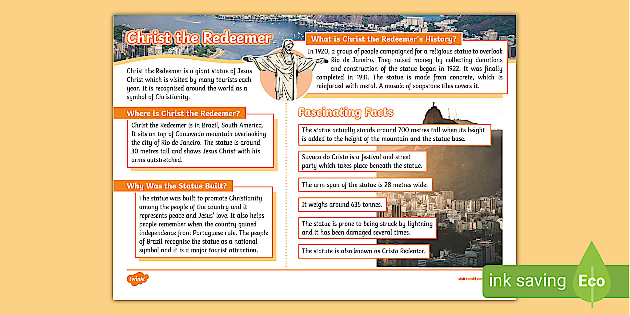Christ the Redeemer Fact File - South America - KS2 - Twinkl