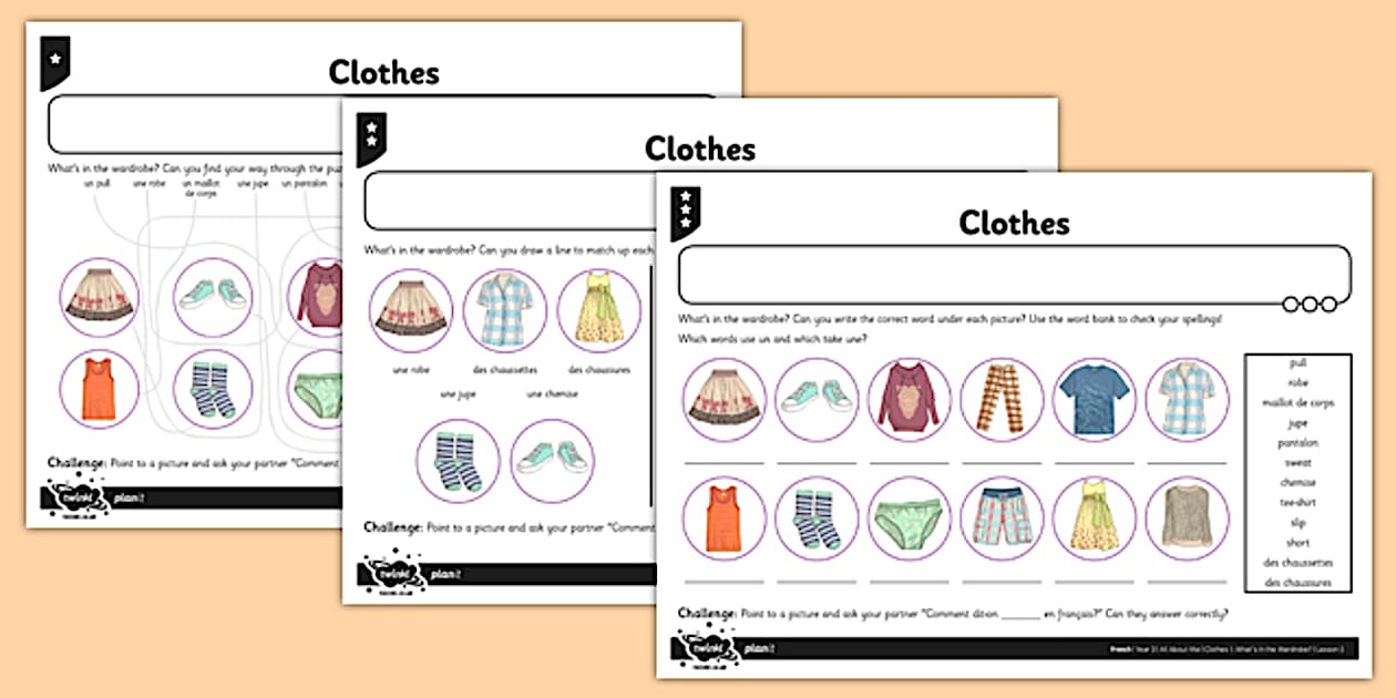 Editable French Clothes 1 Worksheet (teacher made) - Twinkl