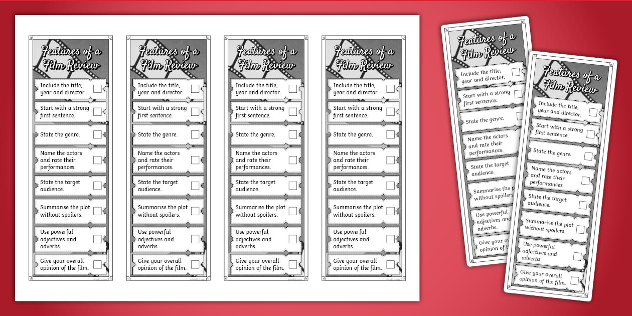 Old Hollywood Features of a Film Review Bookmark Checklist