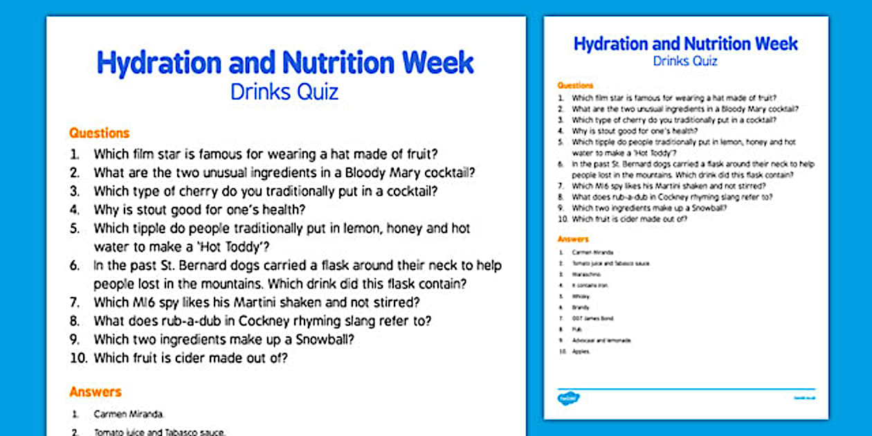 Elderly Care Hydration and Nutrition Week Drinks Quiz