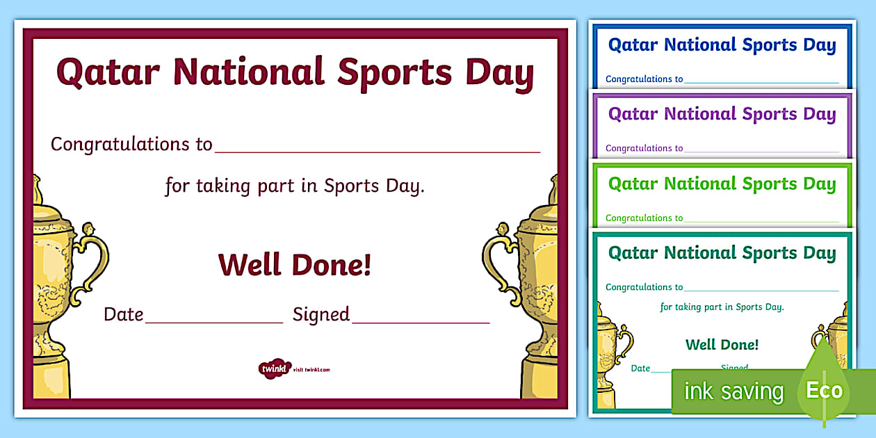 Editable Qatar National Sports Day Effort Certificates
