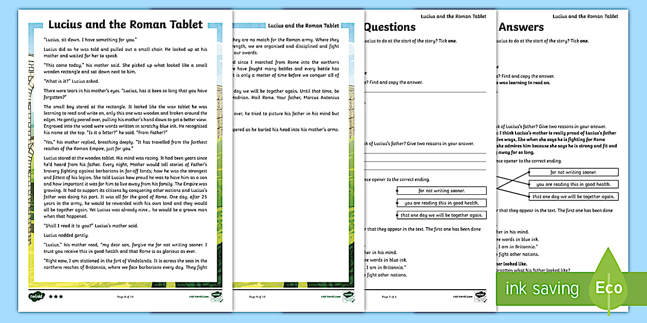 Middle Ability LKS2 Lucius and the Roman Tablet Differentiated Reading