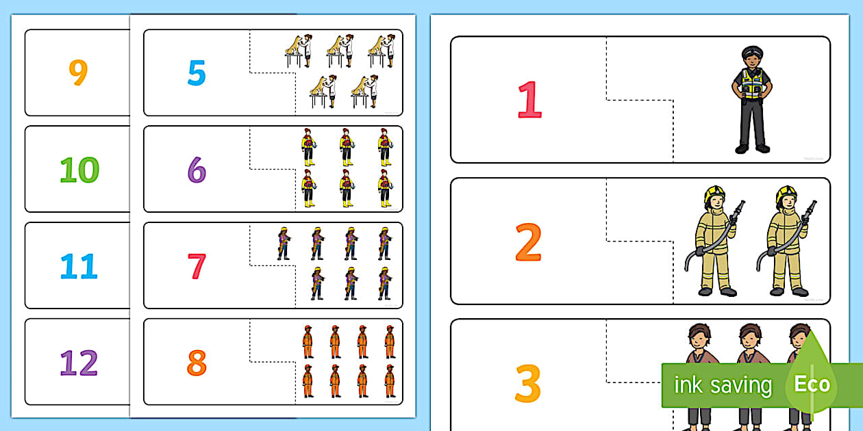 Pos Cyfri a Chyfatebu 1 i 12 Pobl Sy'n Ein Helpu - Twinkl