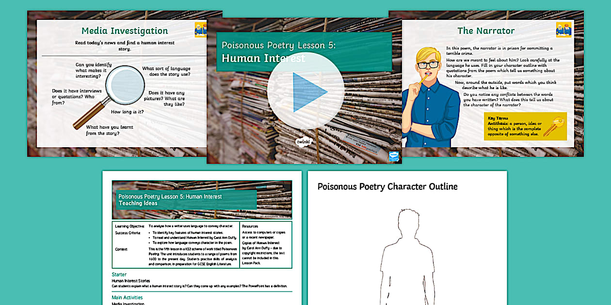 Editable Poisonous Poetry Lesson 5: Human Interest - Twinkl