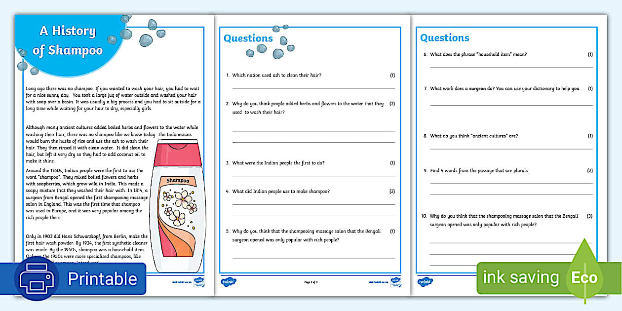 The History of Shampoo - Comprehension (teacher made)