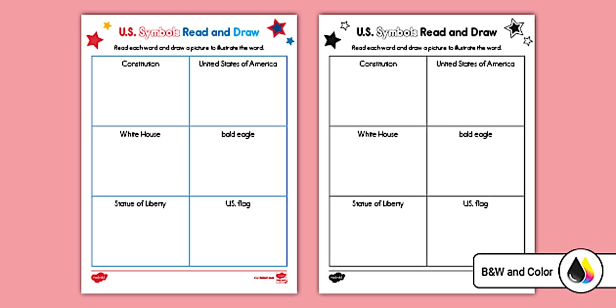 U.S. Symbols Read and Draw Worksheet