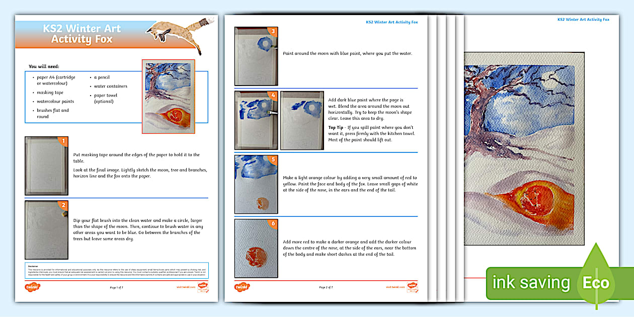 KS2 Winter Fox Art Activity (Teacher-Made) - Twinkl