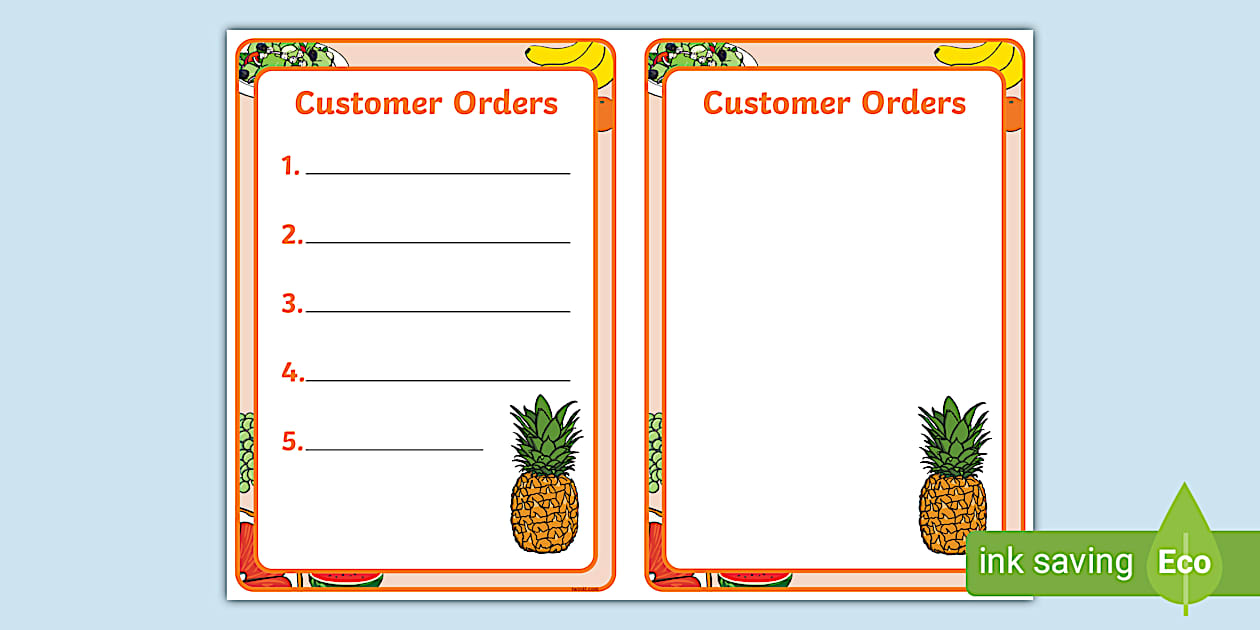 Editable Healthy Eating Cafe Role Play Order Forms - Twinkl