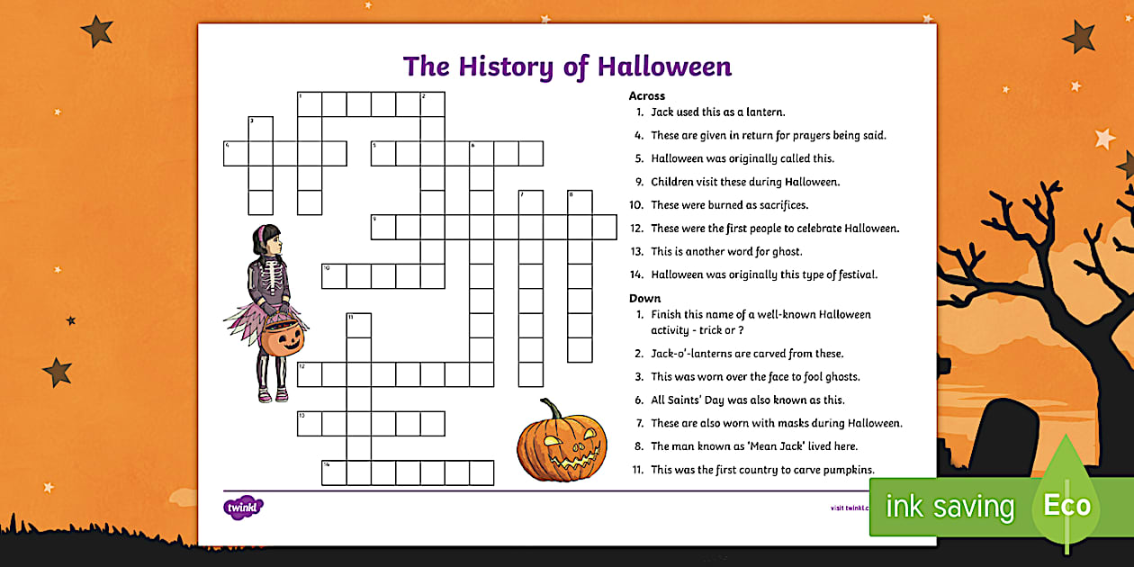 The History of Halloween Crossword Puzzle (teacher made)