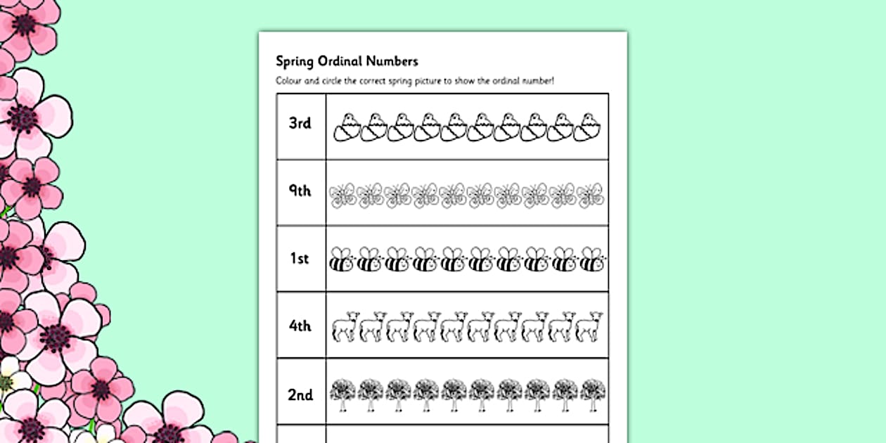 Spring Themed Ordinal Numbers Worksheet (teacher made)