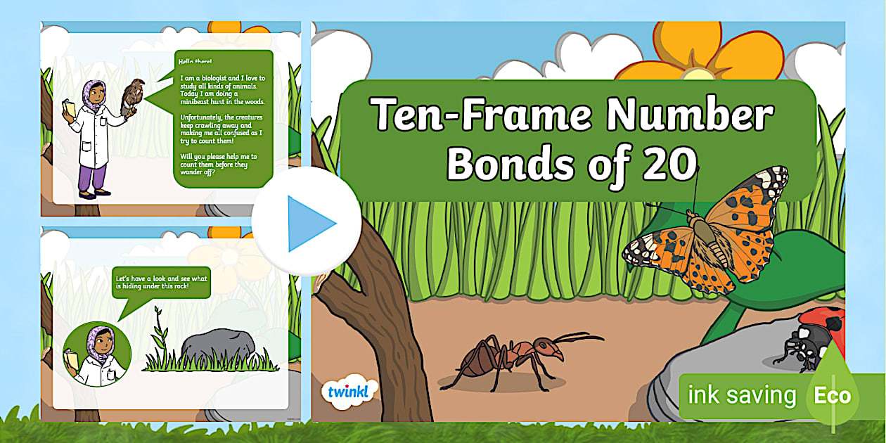 Minibeast-Themed Ten-Frame Number Bonds to 20 PowerPoint
