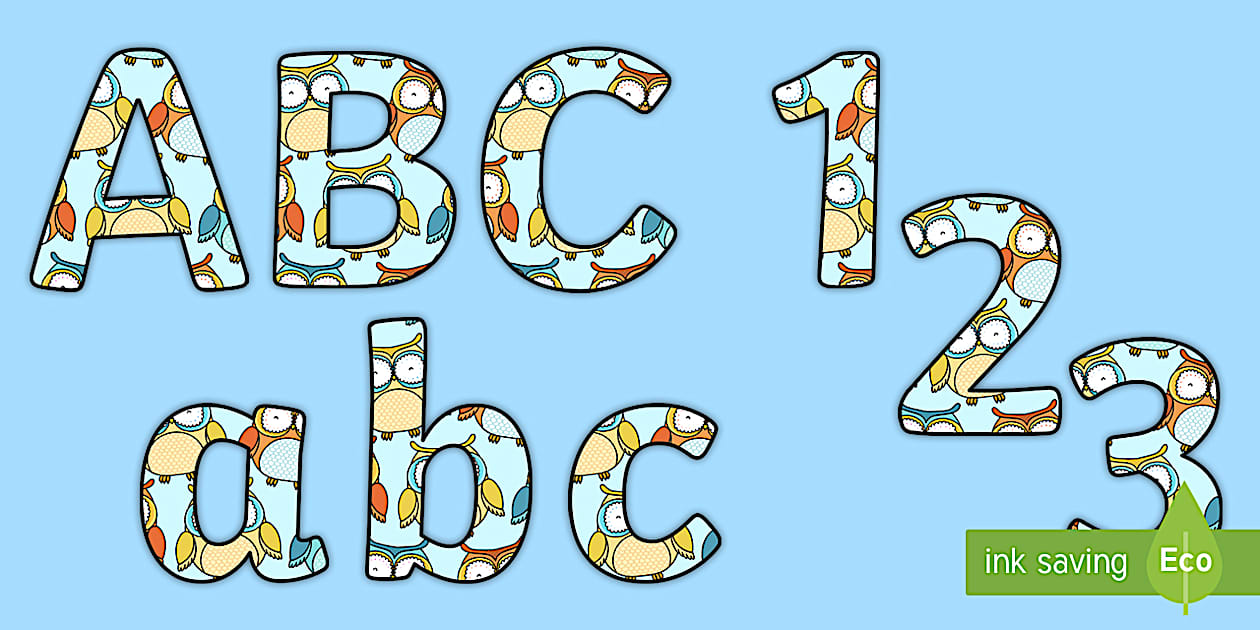 Editable Cute Owl Themed Display Letters and Numbers Pack