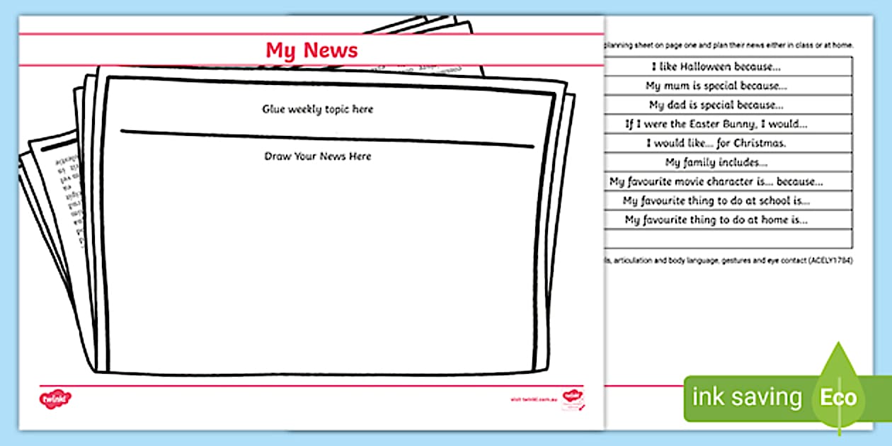 NSW Sharing My News Topic Selection Worksheet - Twinkl