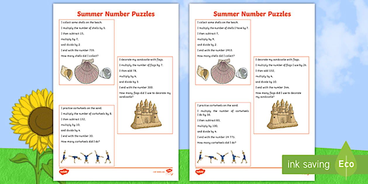 Themed Summer Puzzles KS2 Worksheets - Twinkl