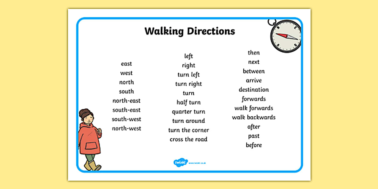 Cursive Walking Directions Direction Writing Word Mat