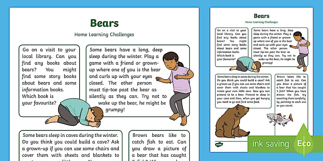 Bears Home Learning Challenges Nursery FS1 (teacher made)