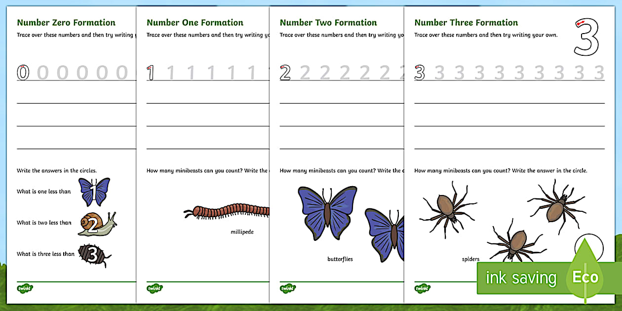 Number Formation Workbook Minibeasts (Teacher-Made) - Twinkl