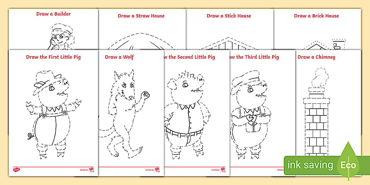 EYFS Draw The Three Little Pigs Pencil Control Activity Pack